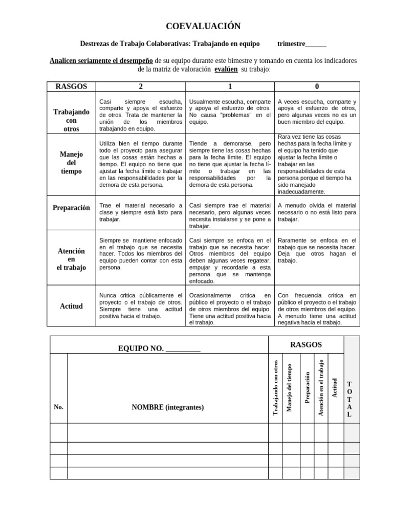 Rubrica Coevaluación | PDF