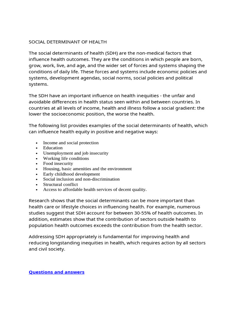 Social Determinant of Health | PDF