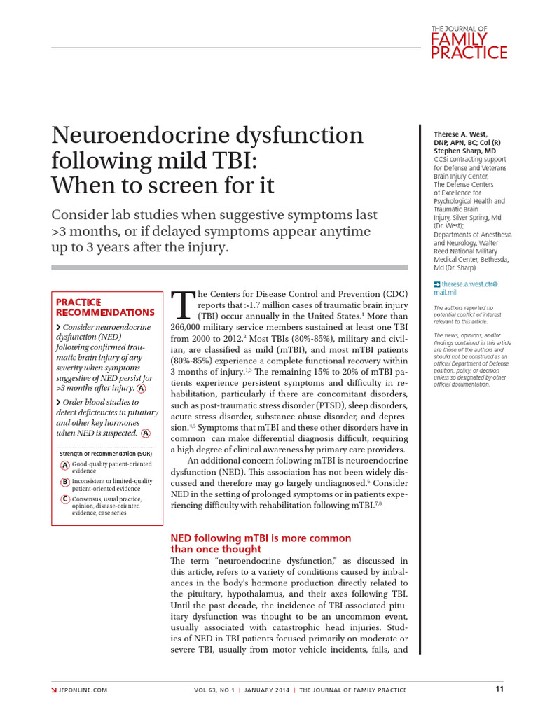 West T, Sharp DJ. Neuroendocrine Dysfunction Following Mild Traumatic ...