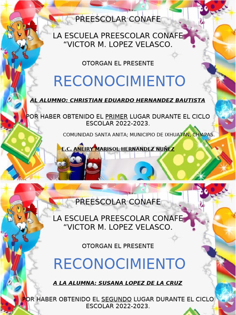 Diplomas de Reconocimiento para Alumnos | PDF
