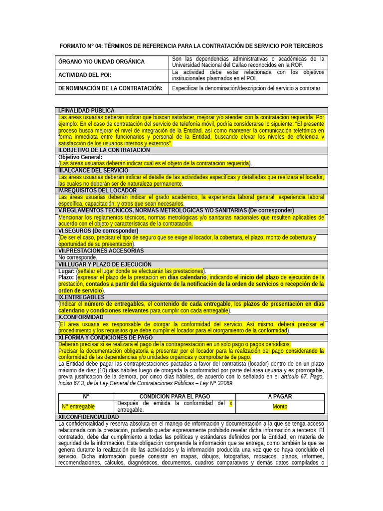Formato 04 TDR para La Contratación de Servicio Por Terceros | PDF | Arbitraje | Multa (pena)