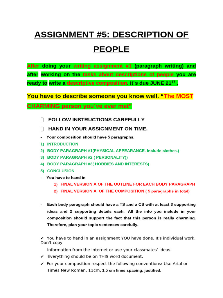 Writing Assignment 2 Description of People | PDF