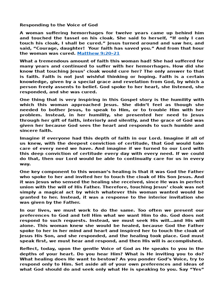 Responding To The Voice of God | PDF | Jesus | Faith
