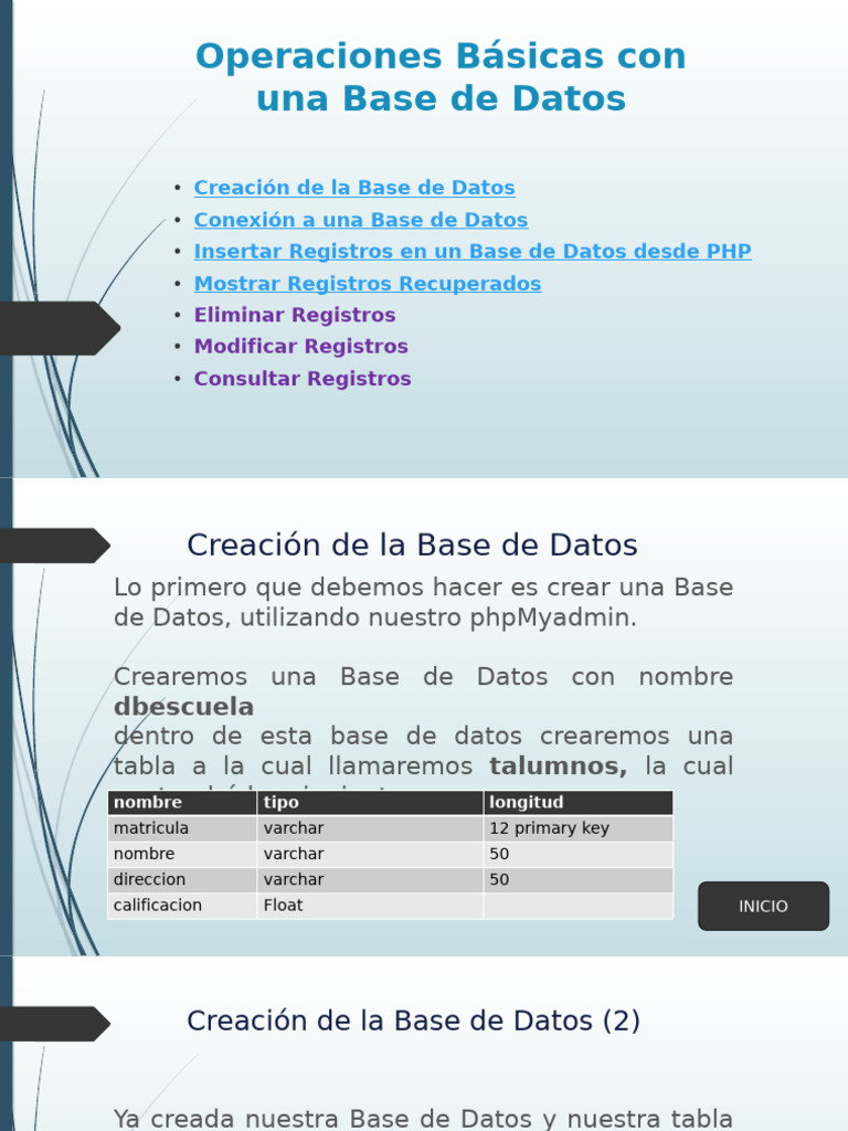 Operaciones Básicas Con Una Base de Datos | PDF | Mi sql | Php