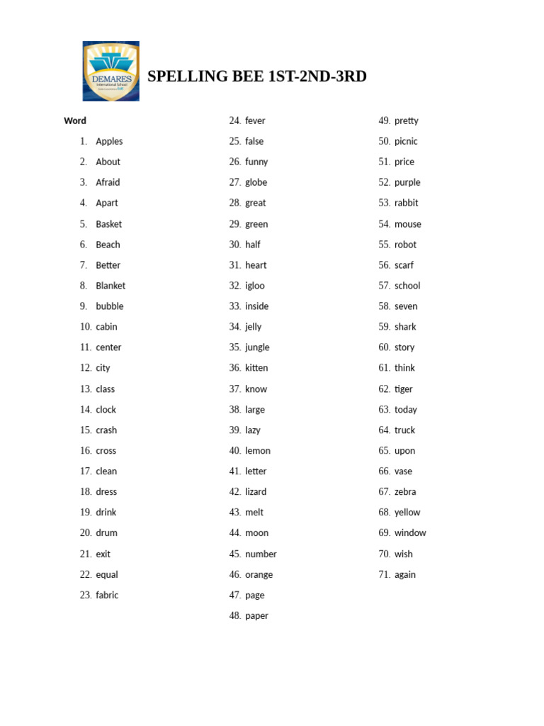Spelling List Words | PDF