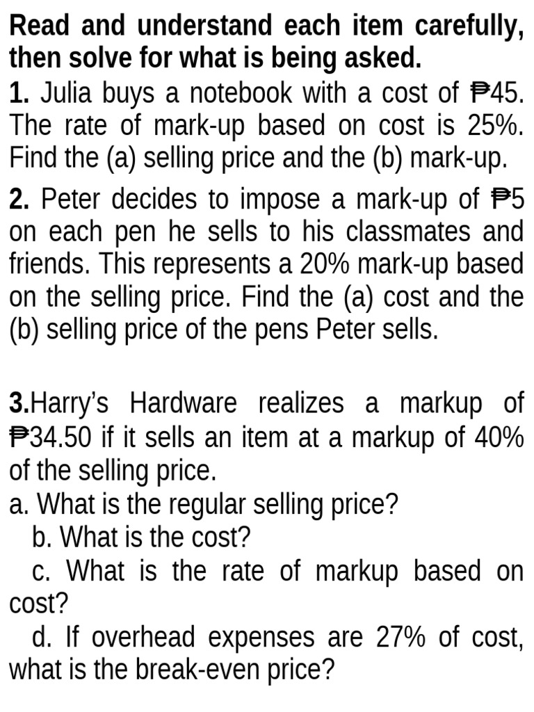 Business Math: Markup Calculations | PDF