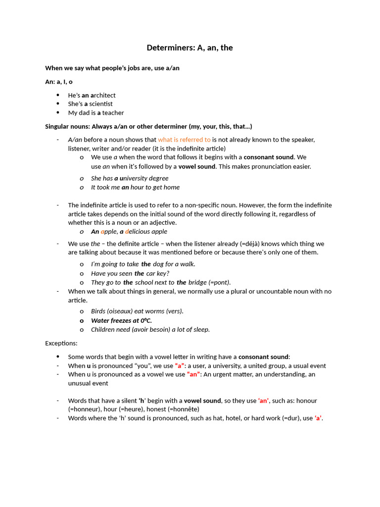 Indefinite Articles Explained | PDF | Noun | Plural