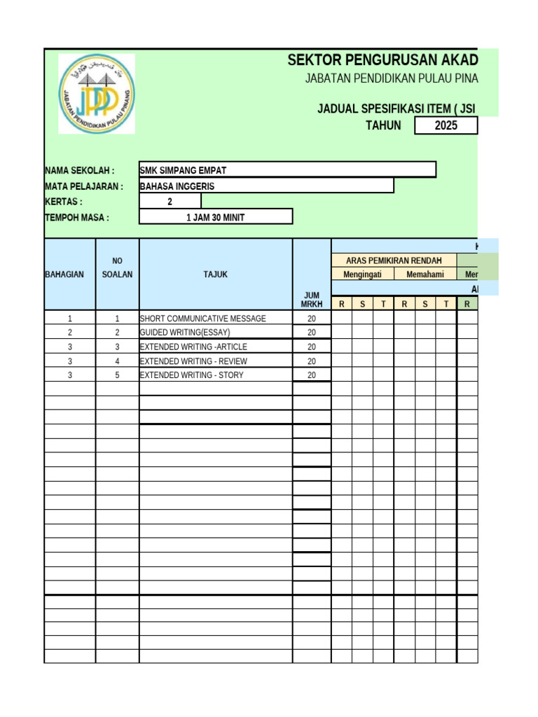 Jsi Eng Form 4 Paper 2 Ppsa 2025 | PDF