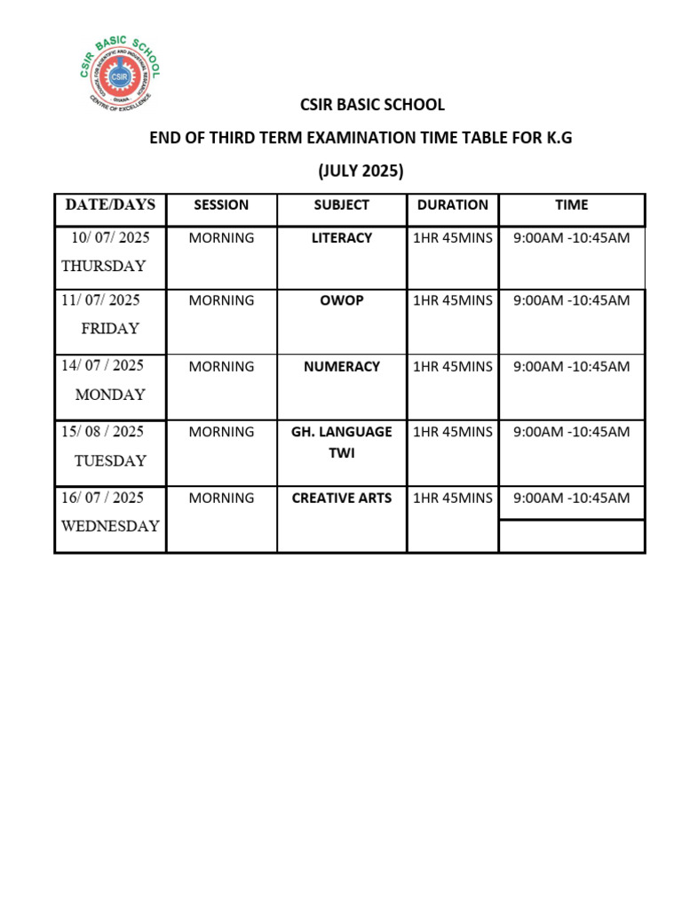 Final Timetable Term 3 Cbs 2025 | PDF