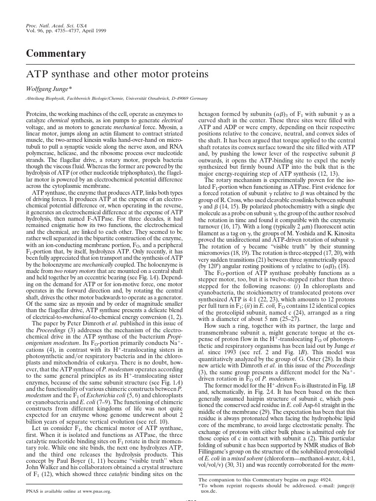 Atp Synthase And Other Motor Proteins Pdf Adenosine Triphosphate Cell Biology