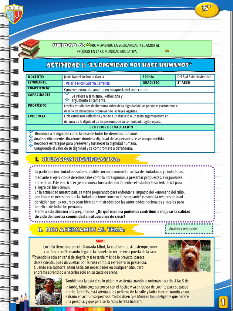 5° DPCC - ACTV.01-UNID.6 Valeria Guerra2024 PDF | PDF | Humano | Dignidad