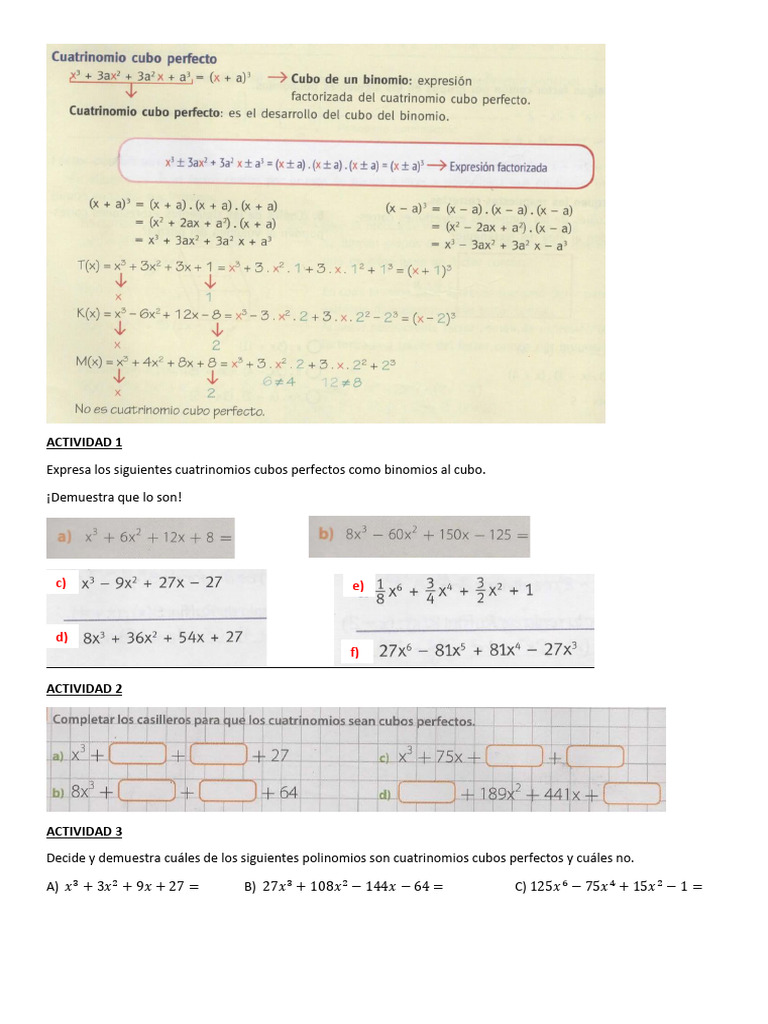 Cuatrinomio Cubo Perfecto 5to E y A 2022 | PDF