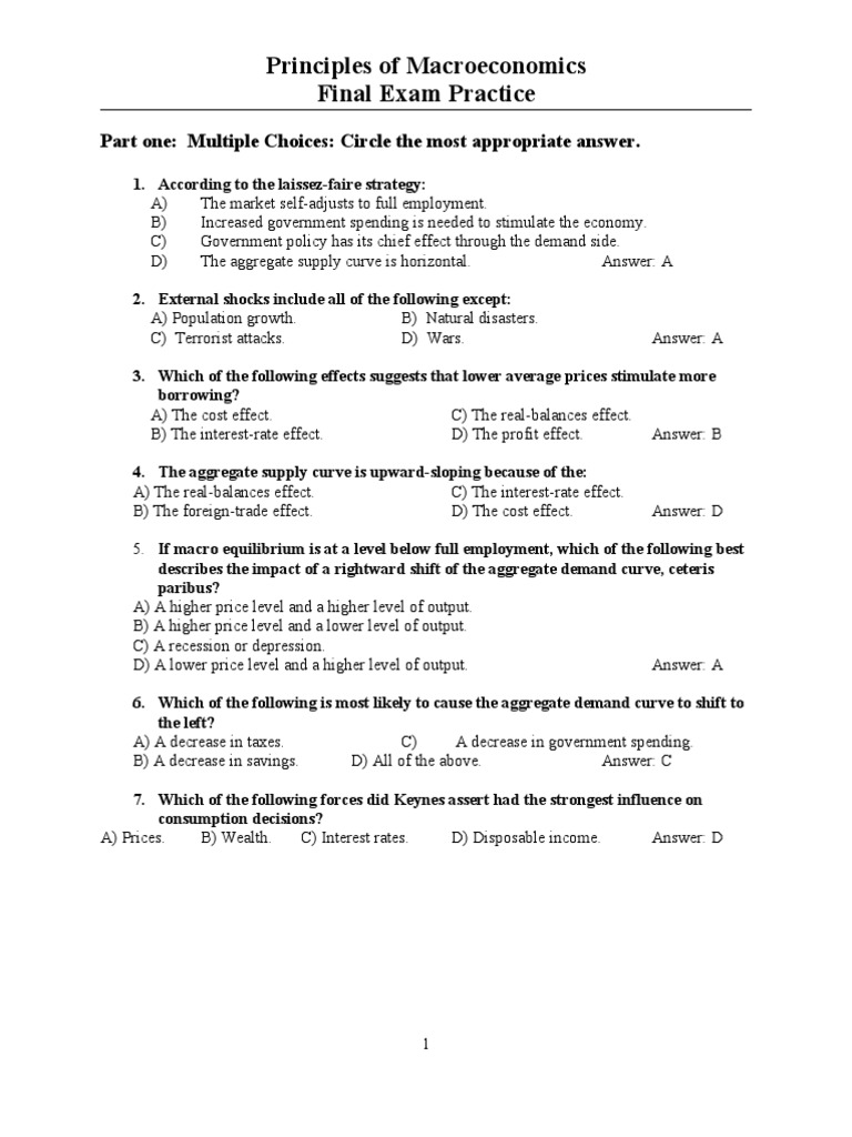 Macroeconomics Final Exam Practice Guide | PDF | Money Supply | Full ...