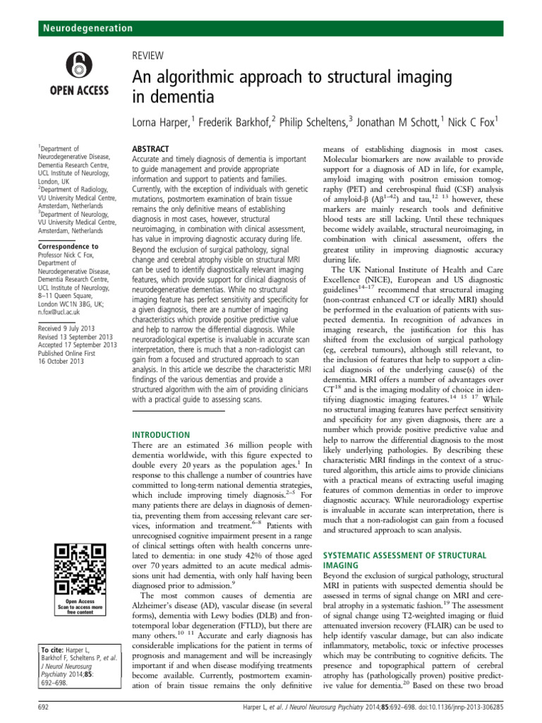 An Algorithmic Approach To Structural Imaging in Dementia | PDF ...