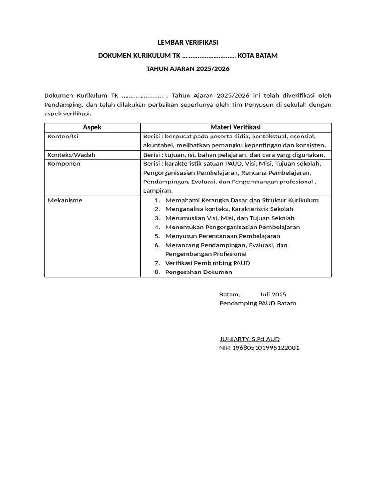 Lembar Verifikasi Ocee | PDF