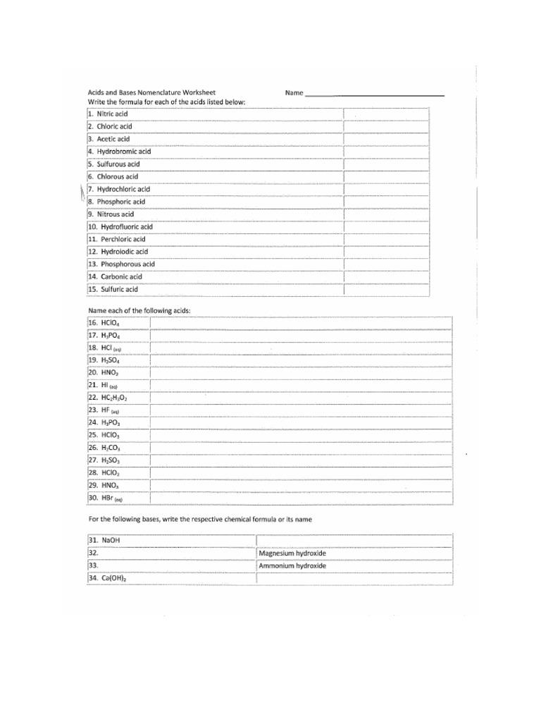 Acid Base Worksheet 1 | PDF