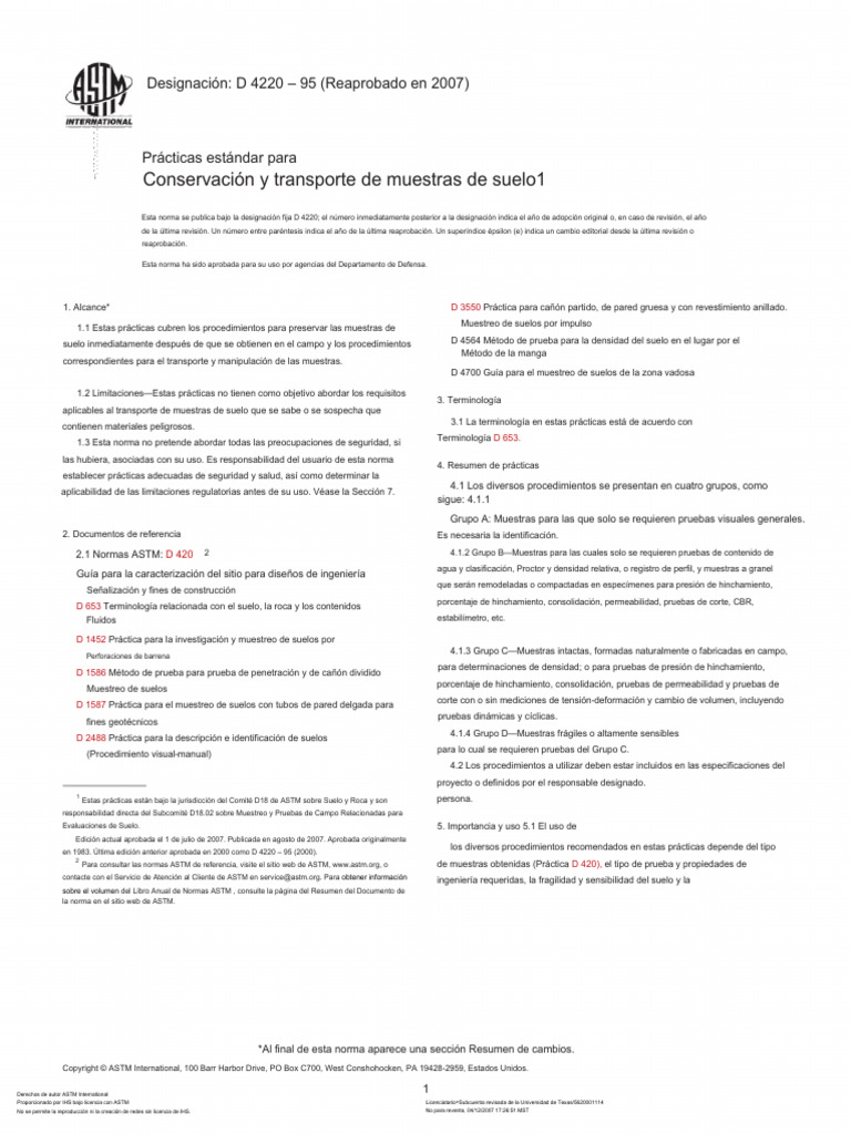 Astm D 4220 PDF PDF Free | PDF | Tornillo | Aislamiento térmico