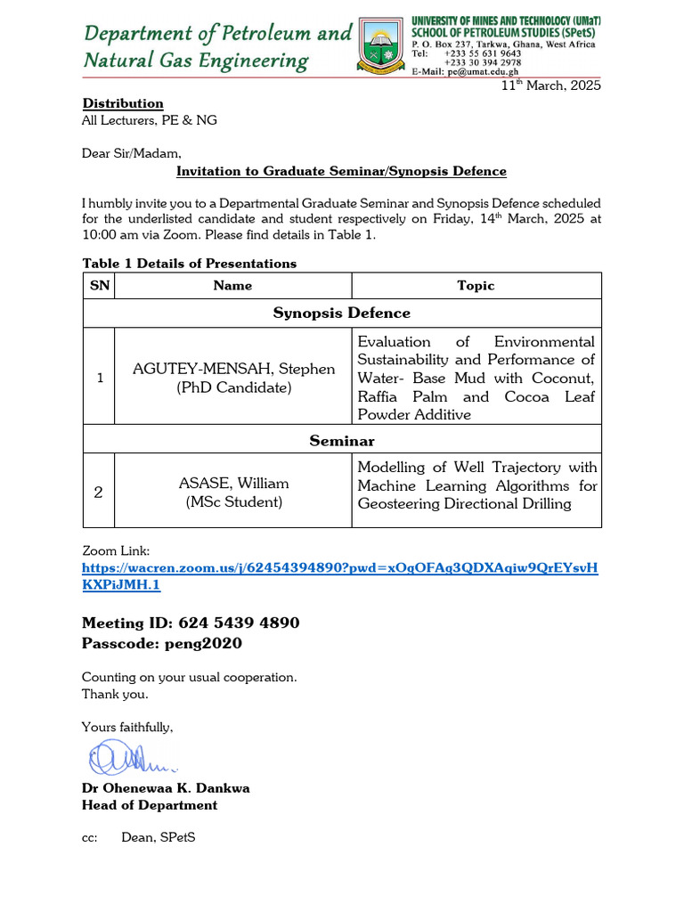 Graduate Seminar - Synopsis Invitation - Agutey-Mensah Stephen & ASASE ...