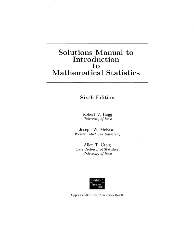 Solution Manual To Introduction To Mathematical Statistics 6ed Hogg ...