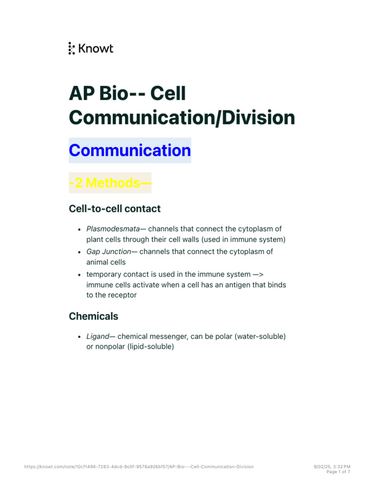 AP Bio - Cell Communication-Division Notes - Knowt | PDF | Cell ...