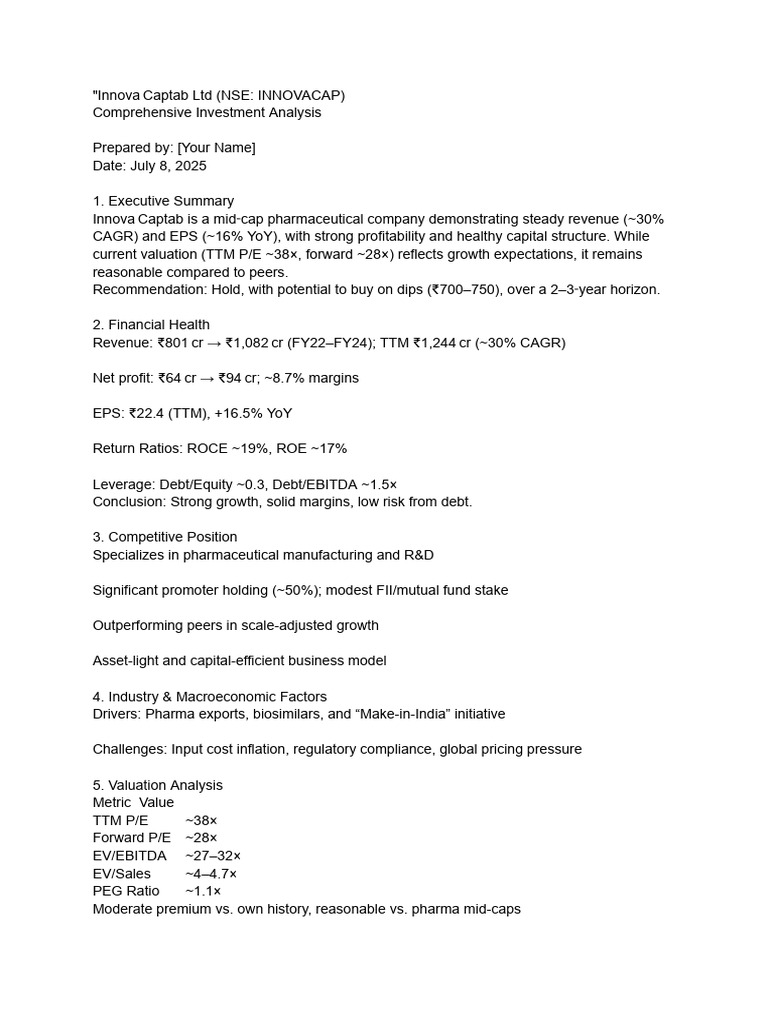 Innova Captab LTD (Nse - Innovacap) | PDF | Valuation (Finance ...