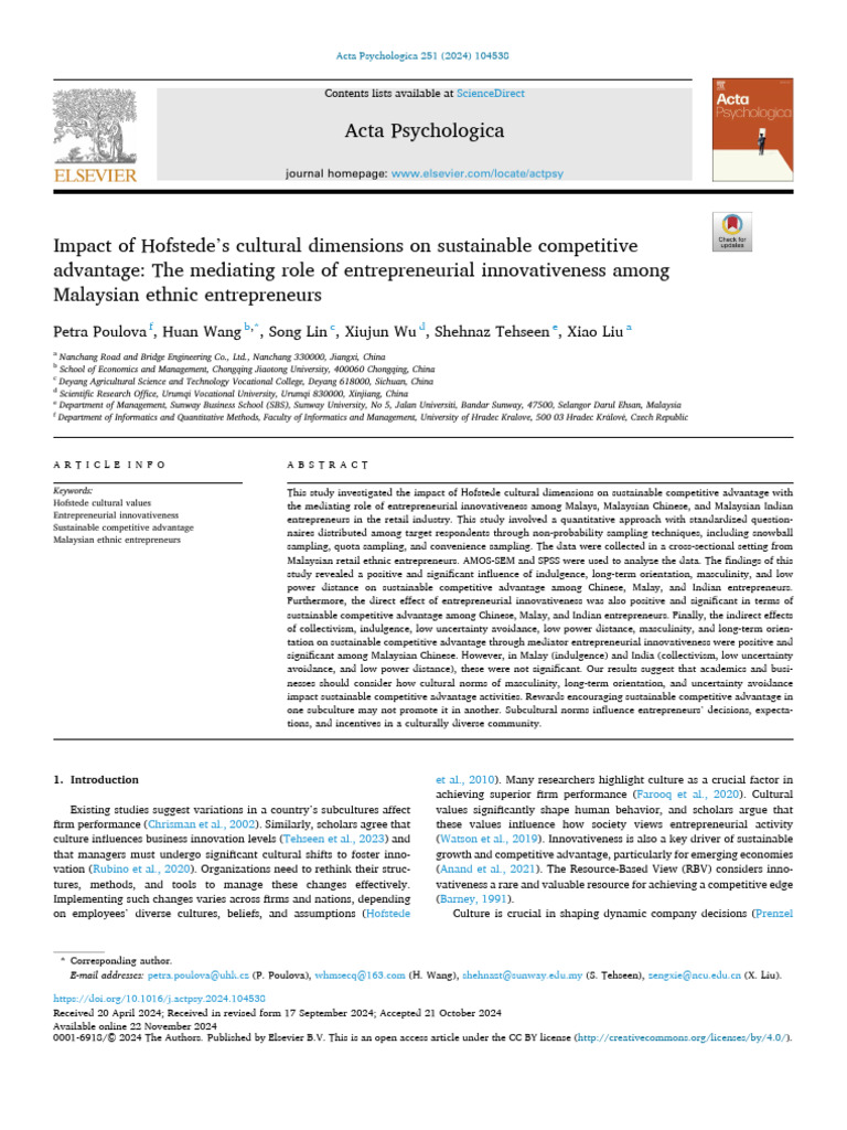 Impact of Hofstede S Cultural Dimensions On Sustainable Competit 2024 Acta P | PDF ...