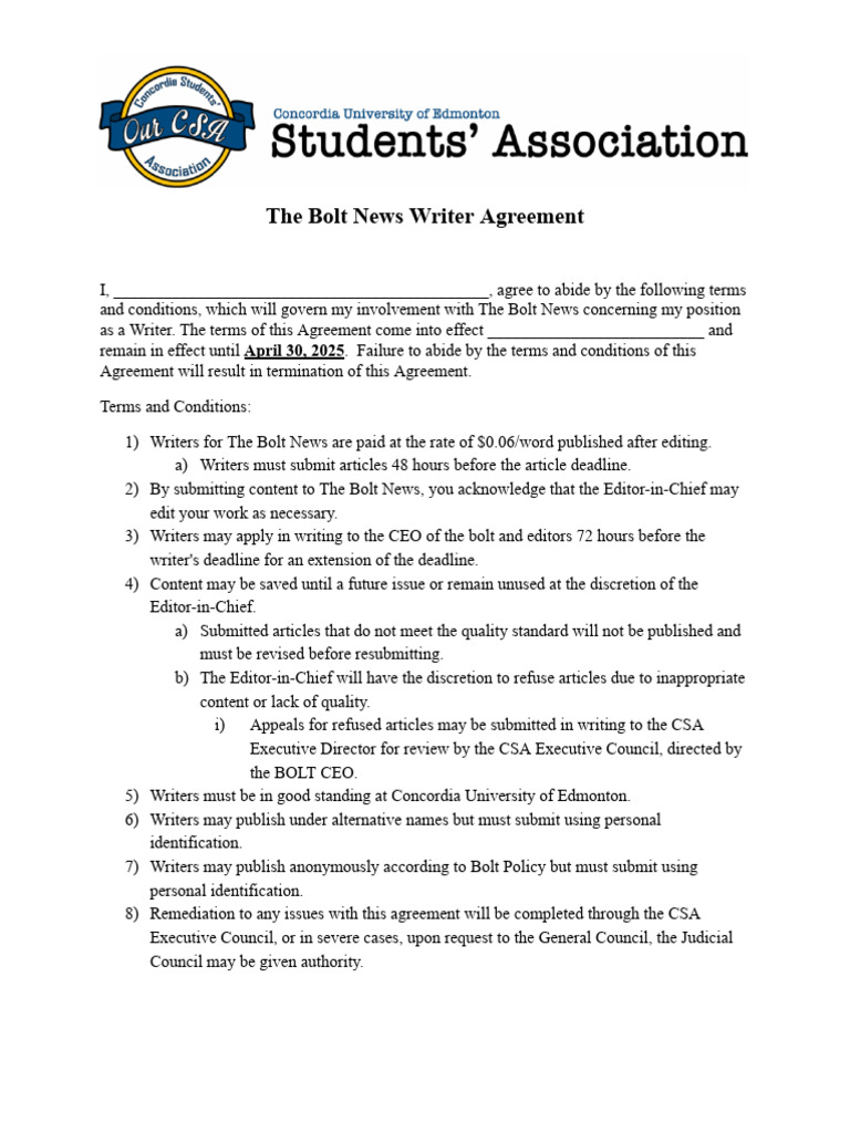 Bolt News Writer Contract 2024 - 25 | PDF | Common Law | Government