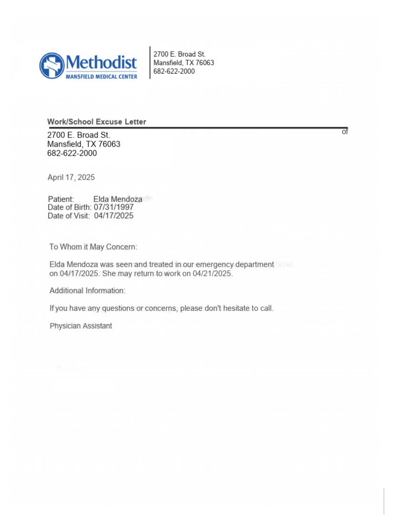 School Excuse Letter: Work | PDF