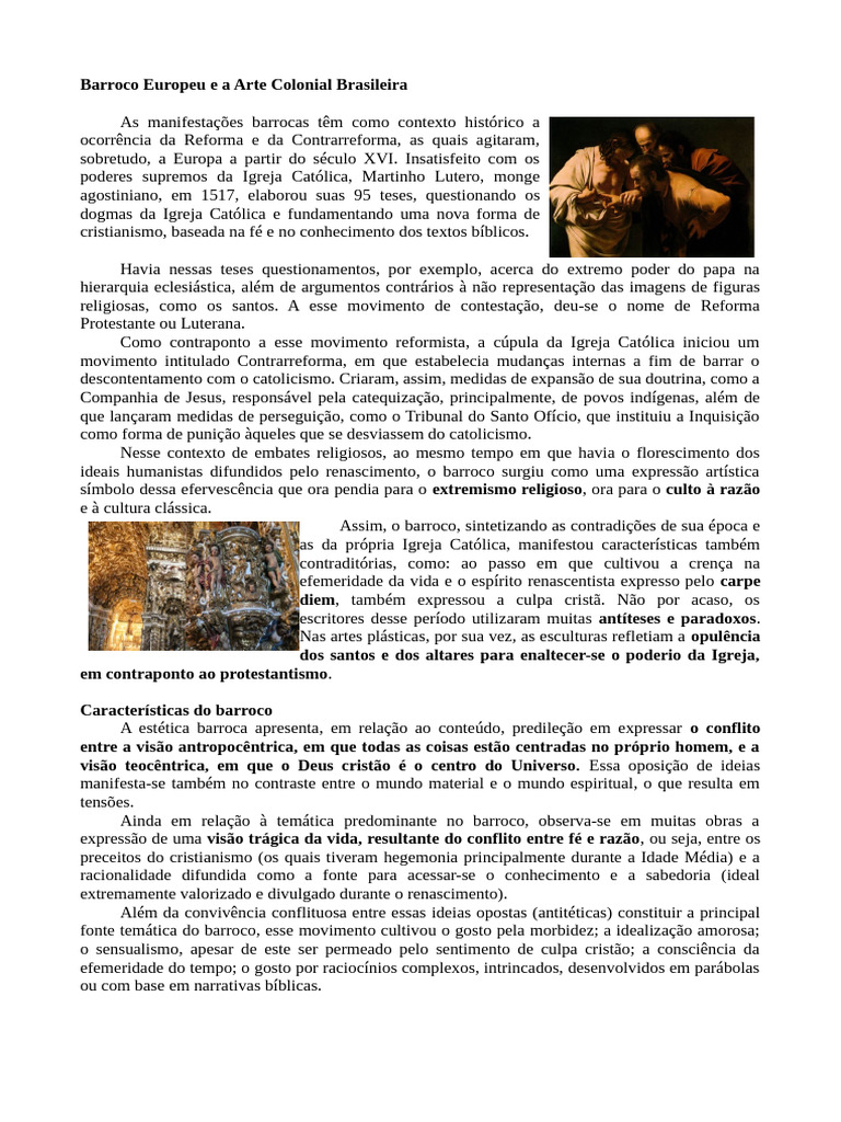 Barroco Europeu e Arte Colonial Brasileira | PDF | Barroco | Contrarreforma
