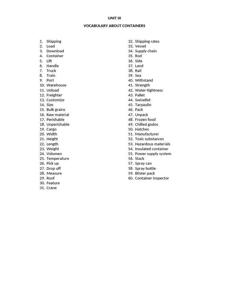 Vocabulary About Containers | PDF