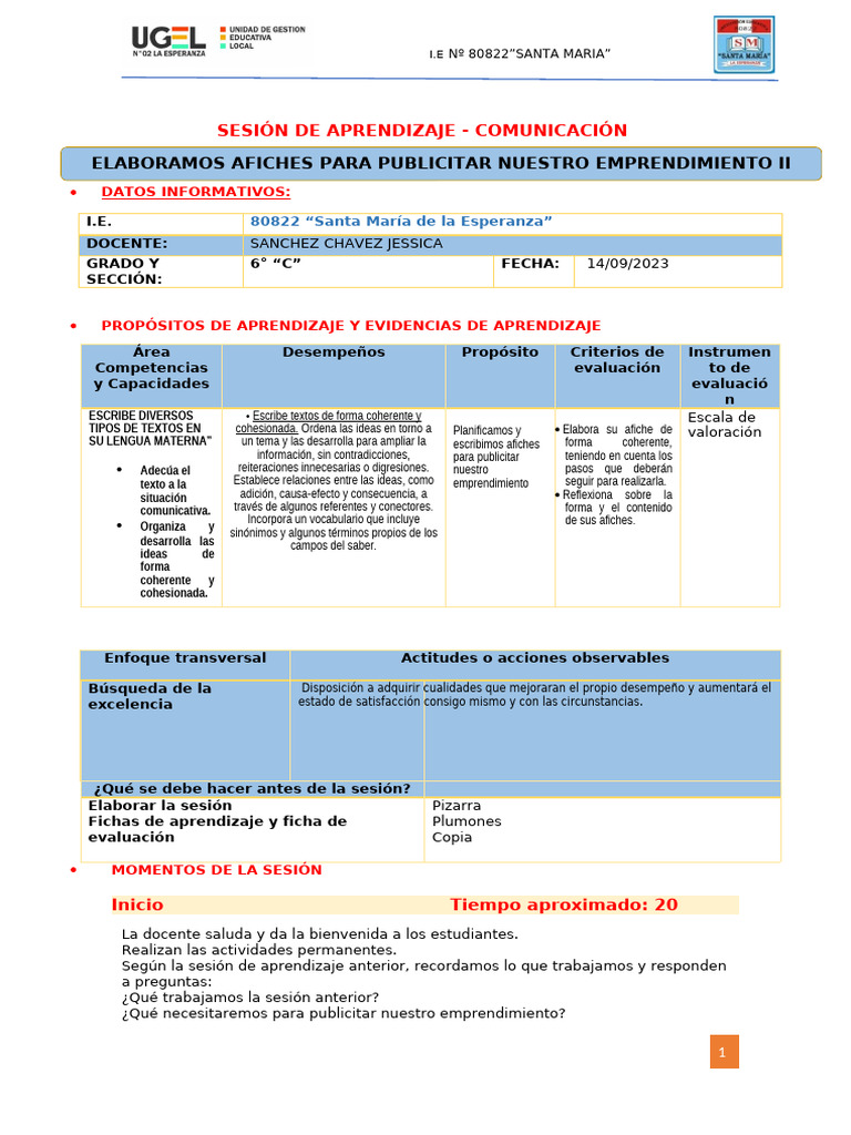 SESIÓN DE APRENDIZAJE Afiche Escribimos | PDF | Aprendizaje | Ciencia cognitiva