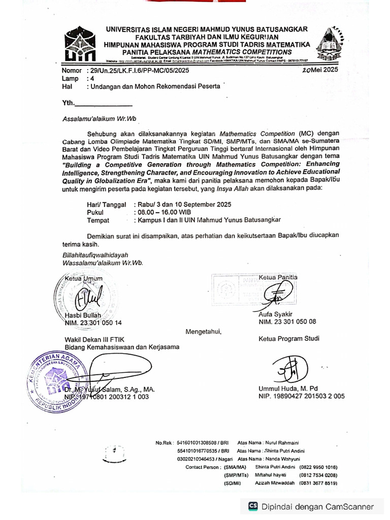 Surat Undangan Sekolah (MC) | PDF