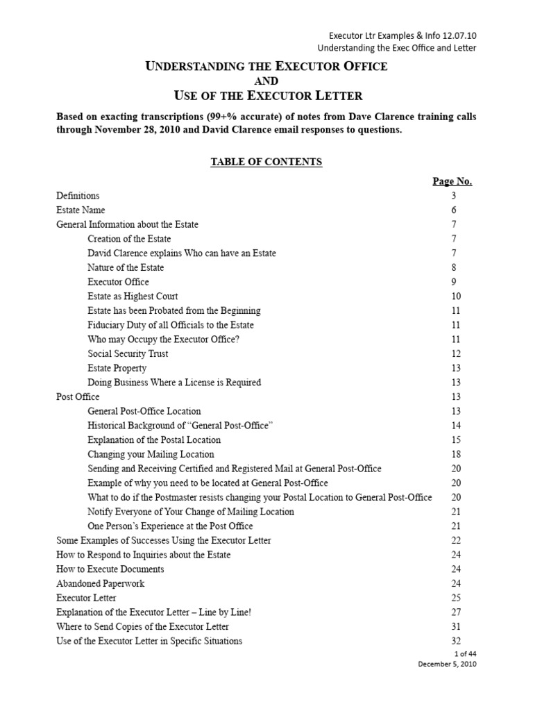 Executor Office Letter Instructions 2 | PDF | Probate | Property Law