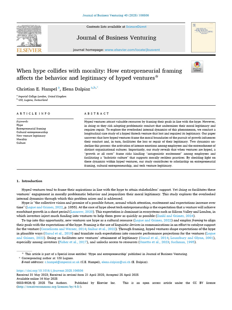 Hype's Impact on Venture Legitimacy | PDF | Venture Capital | Corporate ...