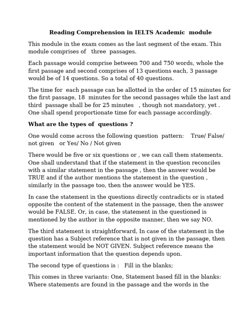 Reading Comprehension in IELTS Strategies | PDF | Paragraph