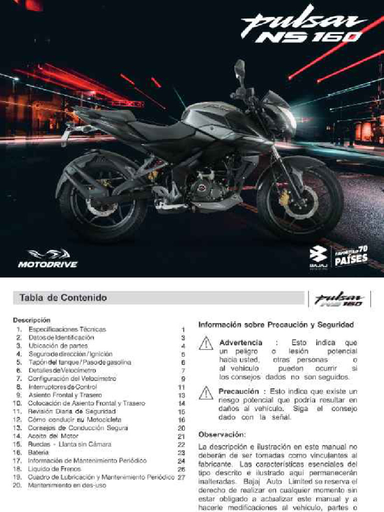 Manual Pulsar NS 160 TD | PDF