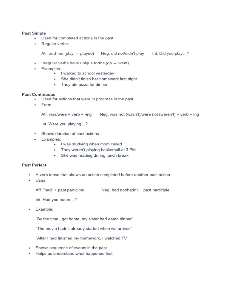 Useful Grammar. Narrative Tenses (Past Simple, Past Continuous, Past ...