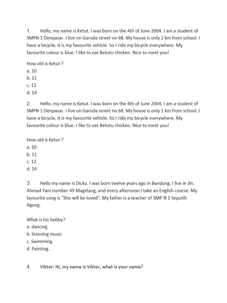 Self-Introduction Exercises for Students | PDF