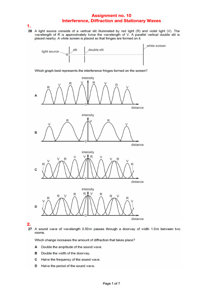 Assignment No. 10 Interference, Diffraction and Stationary Waves | PDF