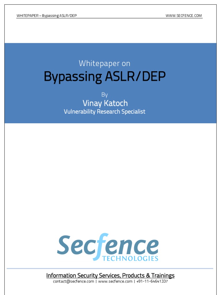 Whitepaper On ASLR DEP Bypass Secfence Technologies | PDF | Software Engineering | Operating ...