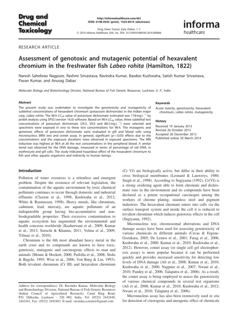 Assessment of Genotoxic and Mutagenic Potential of Hexavalent | PDF ...