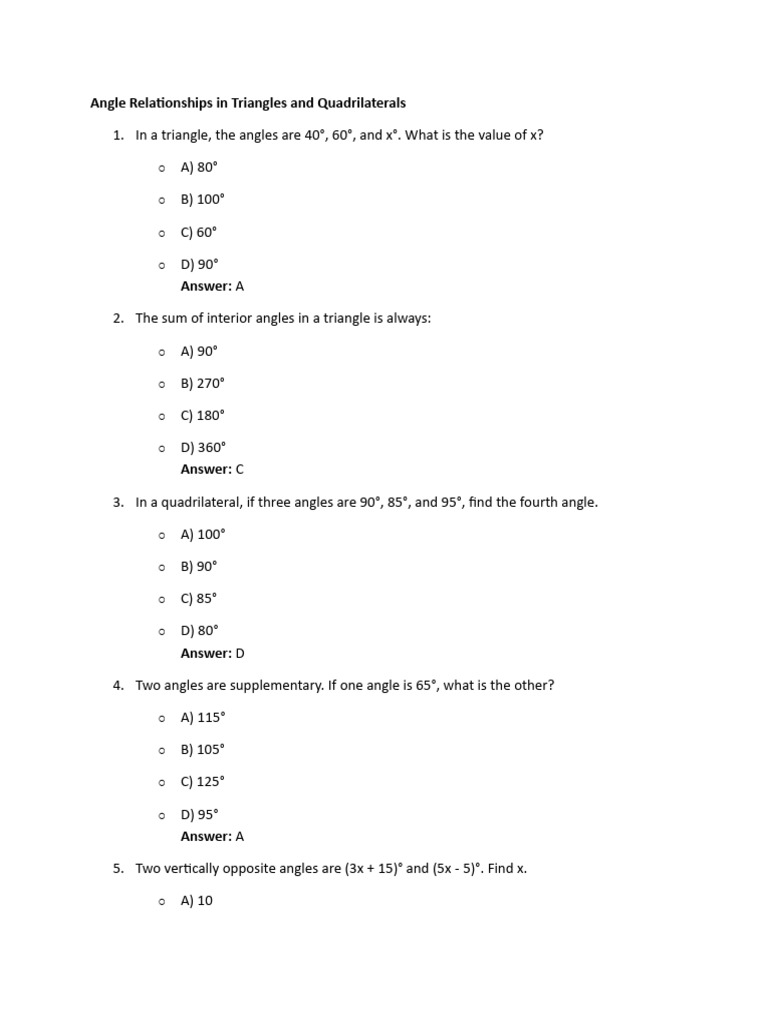 Angle Relationships in Triangles and Quadrilaterals | PDF | Rectangle | Triangle
