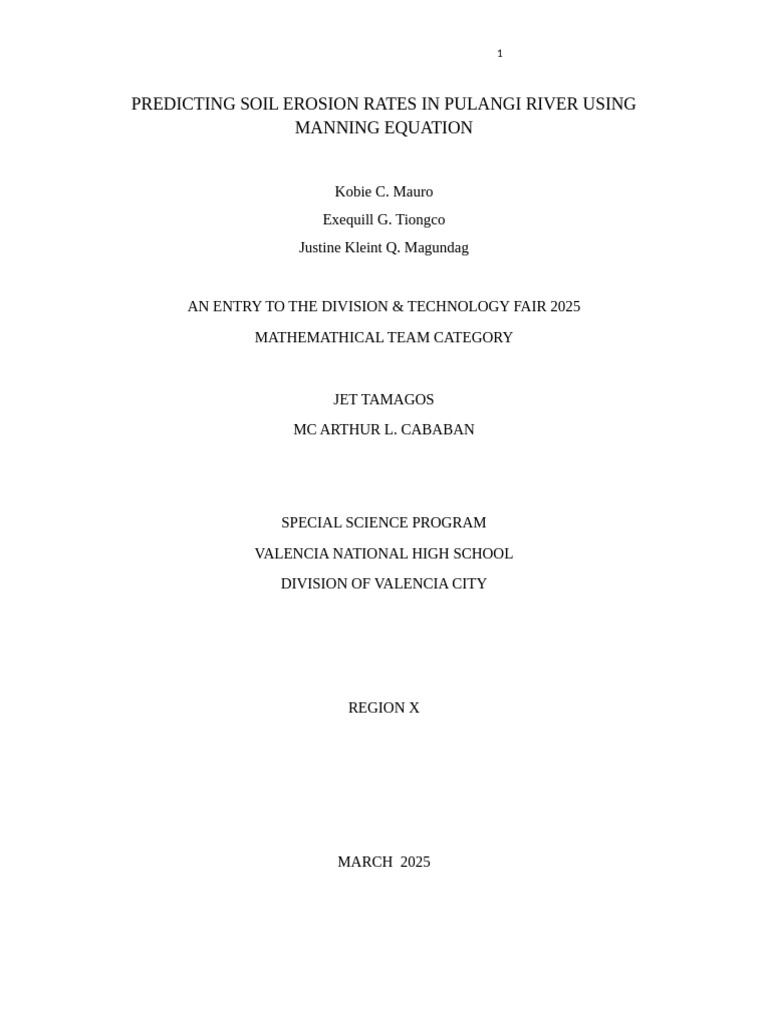 Predicting Soil Erosion Rates in Pulangi River Using Manning Equatio1 1 ...