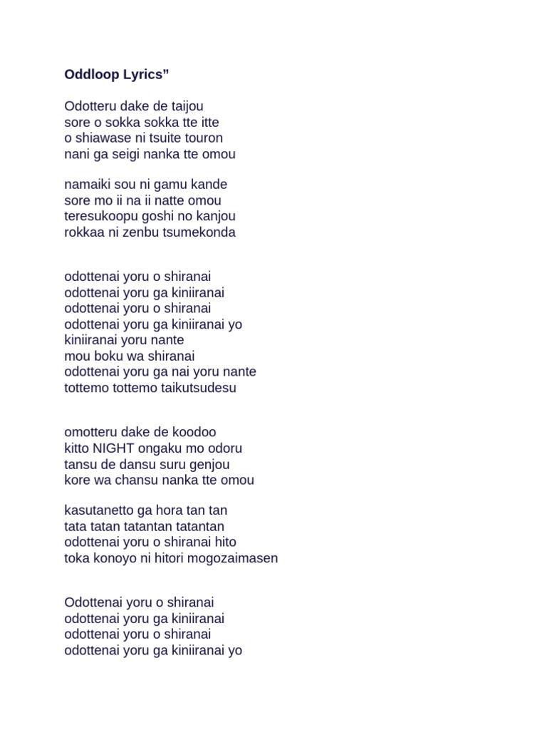Oddloop Lyrics | PDF