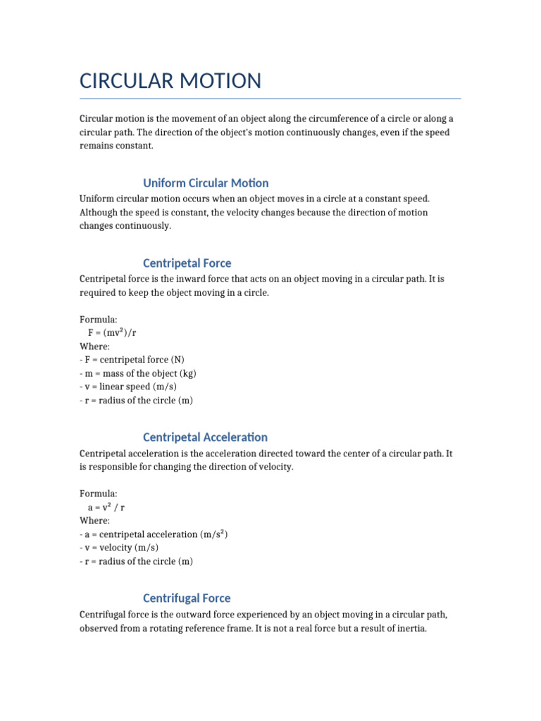 Circular Motion Complete Note | PDF