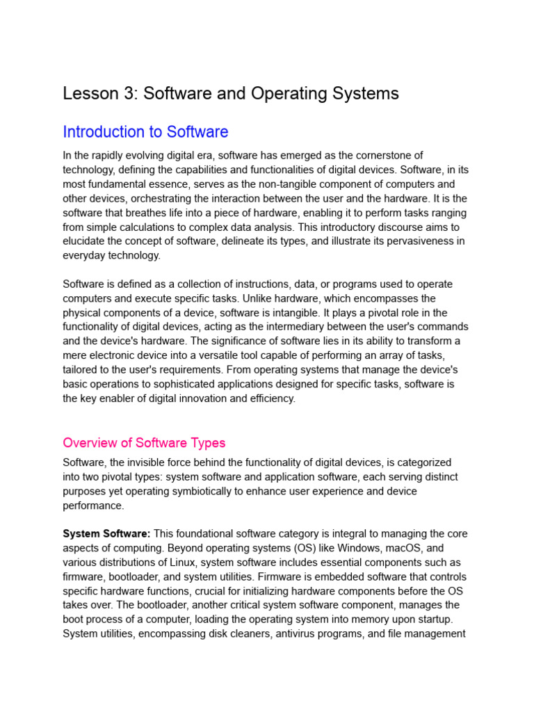 Lesson 3 Software and Operating Systems | PDF | Operating System | Software Development