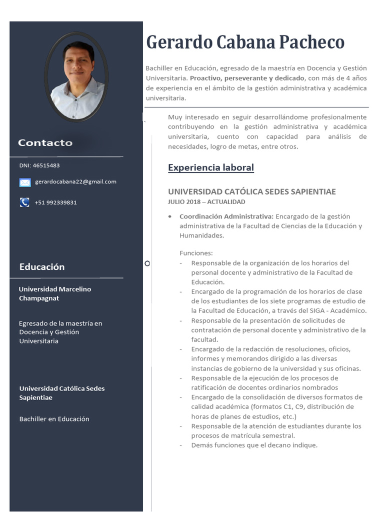 CV - Gerardo Cabana Pacheco | PDF | Maestros | Aprendizaje