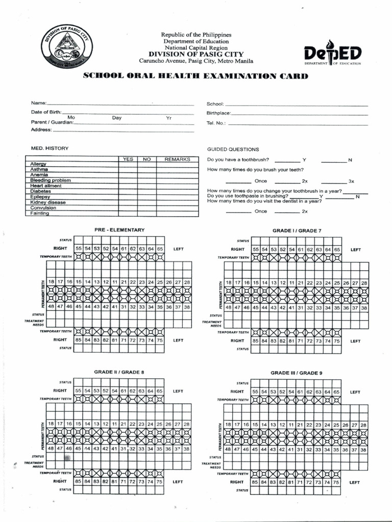 School Oral Health Exam Card | PDF