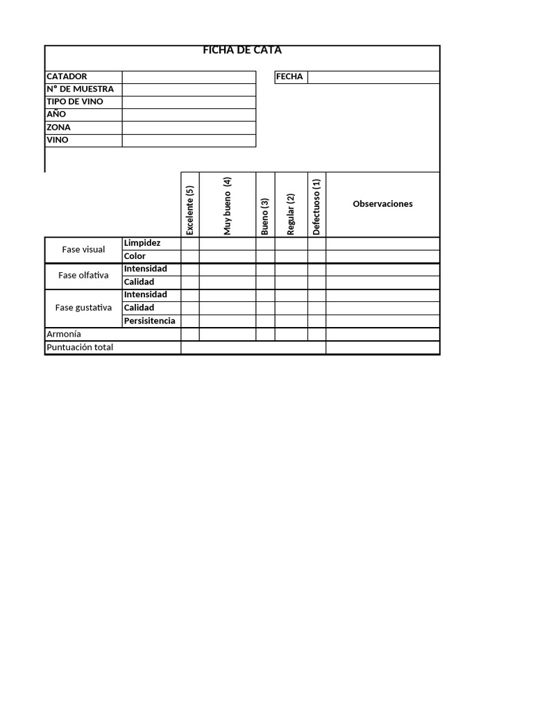 Ficha Cata Vinos | PDF