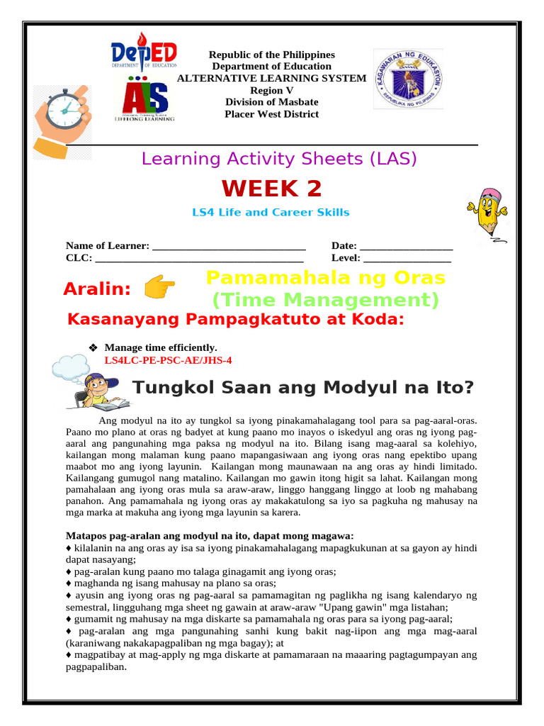LS4 Modules With Worksheets Time Management | PDF